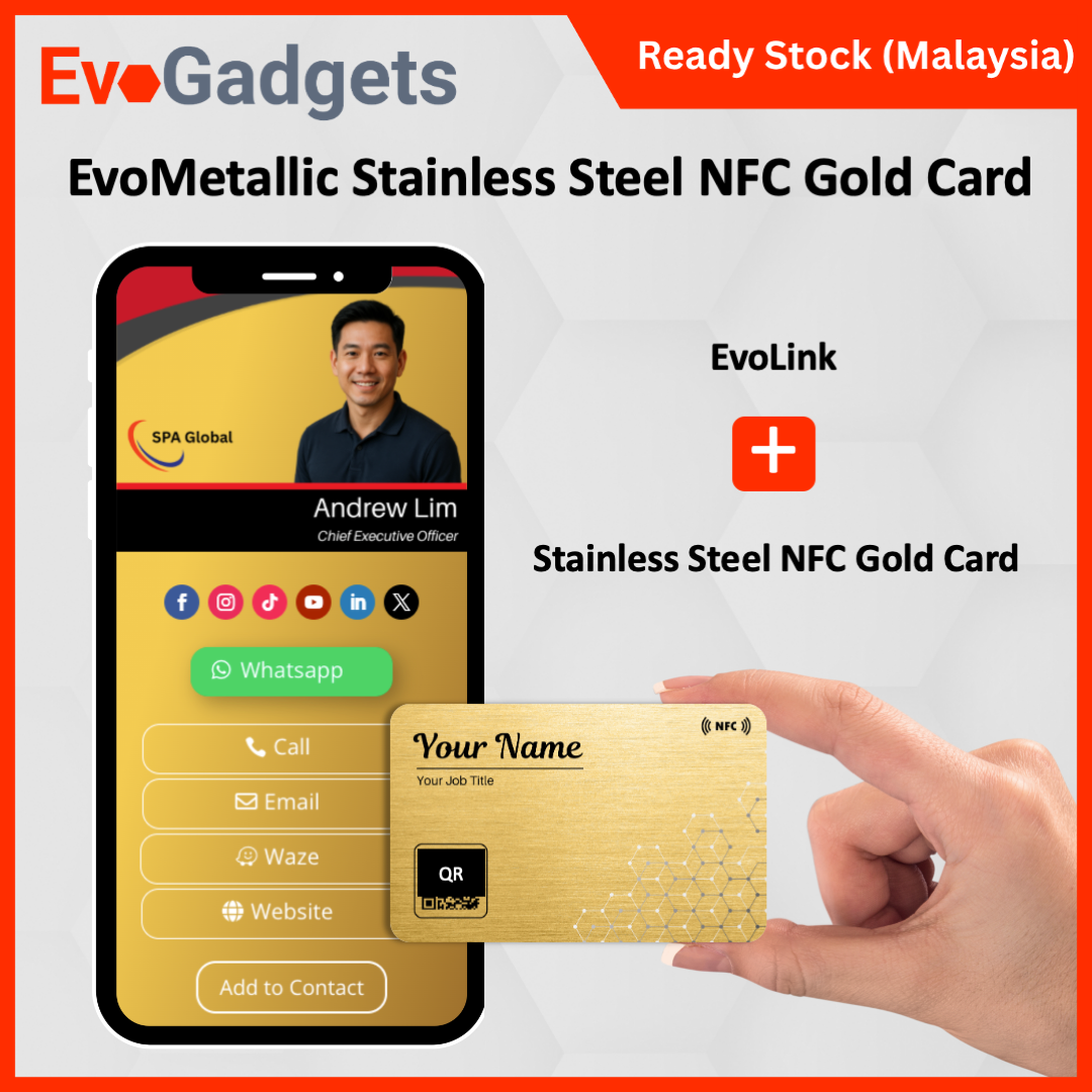 EvoCardLink Stainless Steel NFC Business Gold Card Digital Name Card E ...