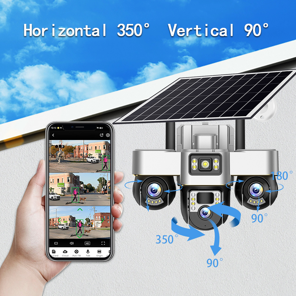 V380 Pro Solar 3 gimbals IP66 Outdoor waterproofing 4G VTS30 Wireless Three lens Wifi CCTV ...