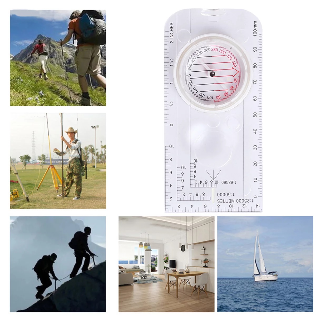 Portable Navigation Compass Transparent Scale Ruler Multifunction Map ...
