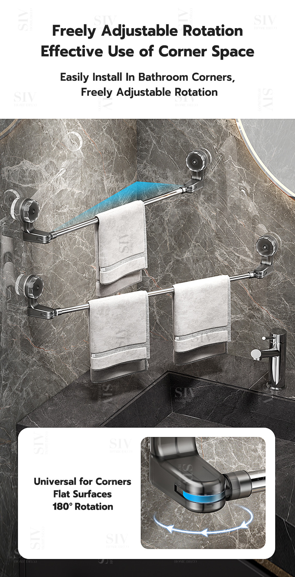 SIV Adjustable Wall-Mounted Suction Towel Rack – Extendable, No-Drill ...