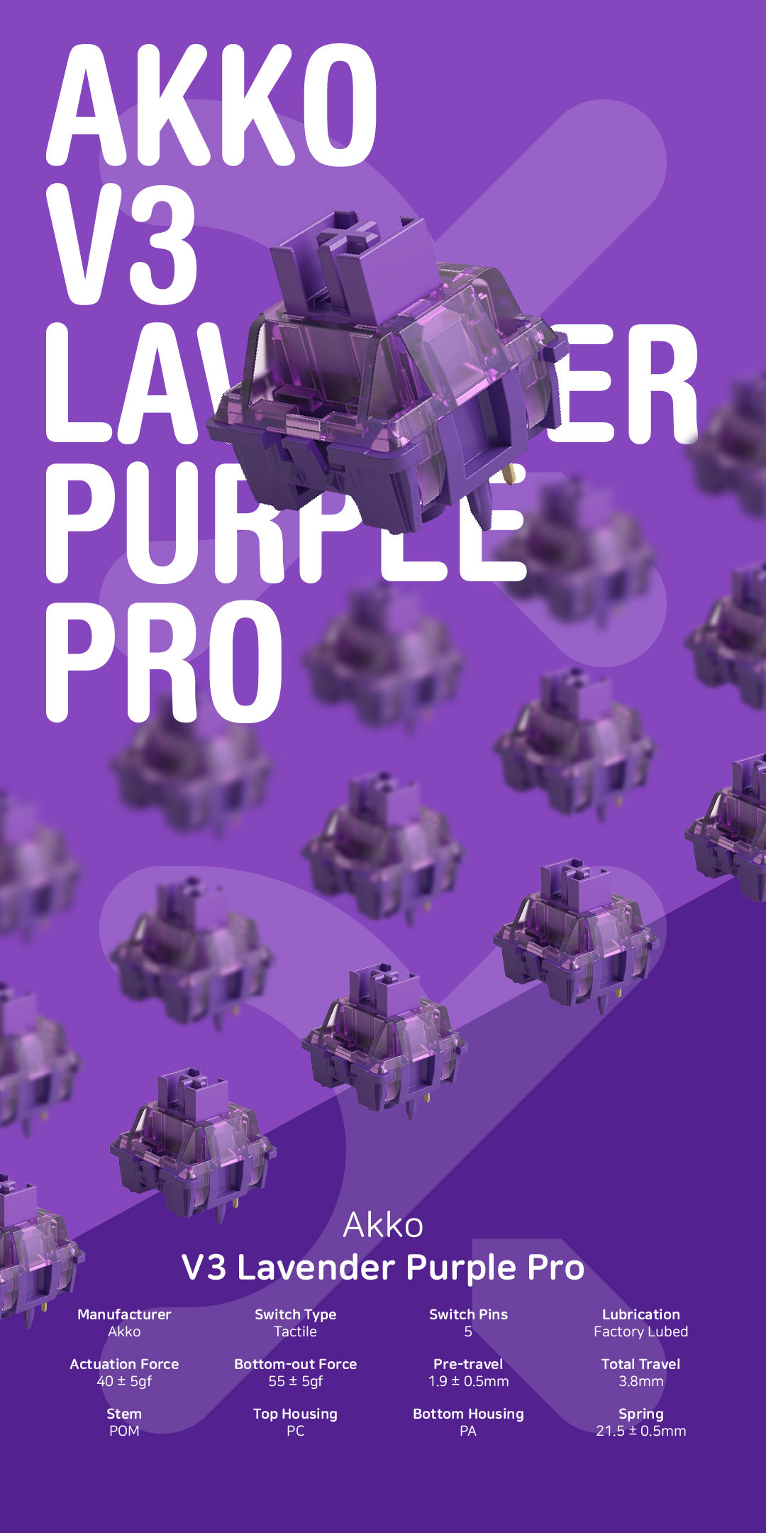 [TACTILE] Akko V3 Lavender Purple Pro 40gf Tactile Factory Lubed ...