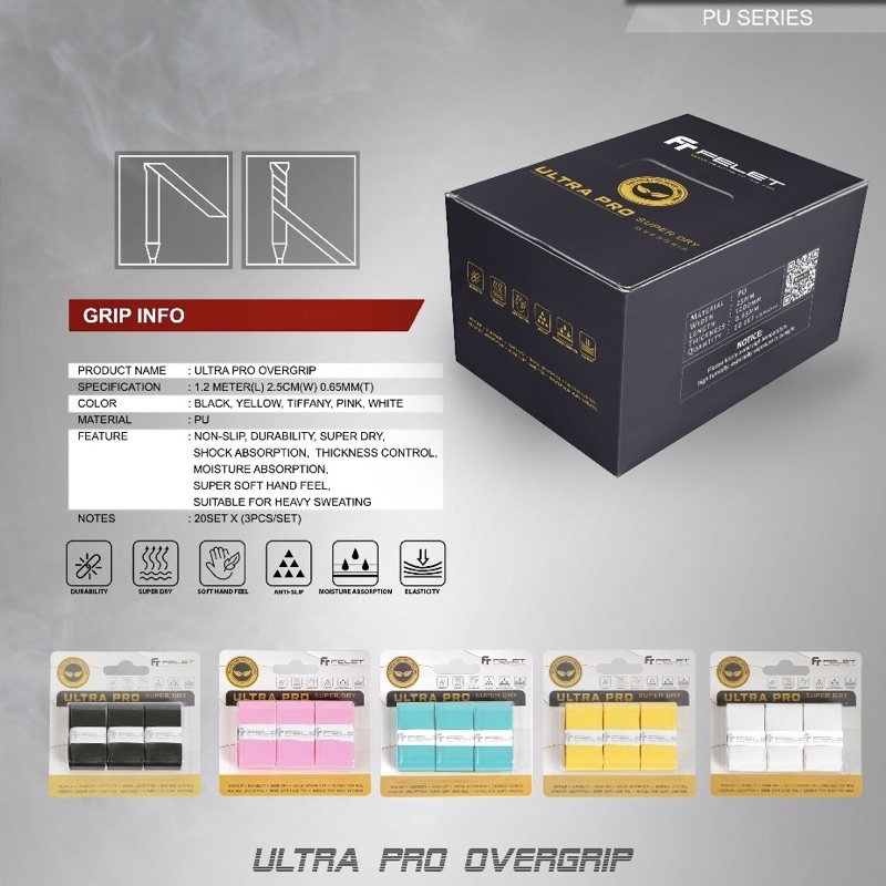 FELET Ultra Pro Overgrip Super Dry 100 for Badminton Tennis or Squash ...