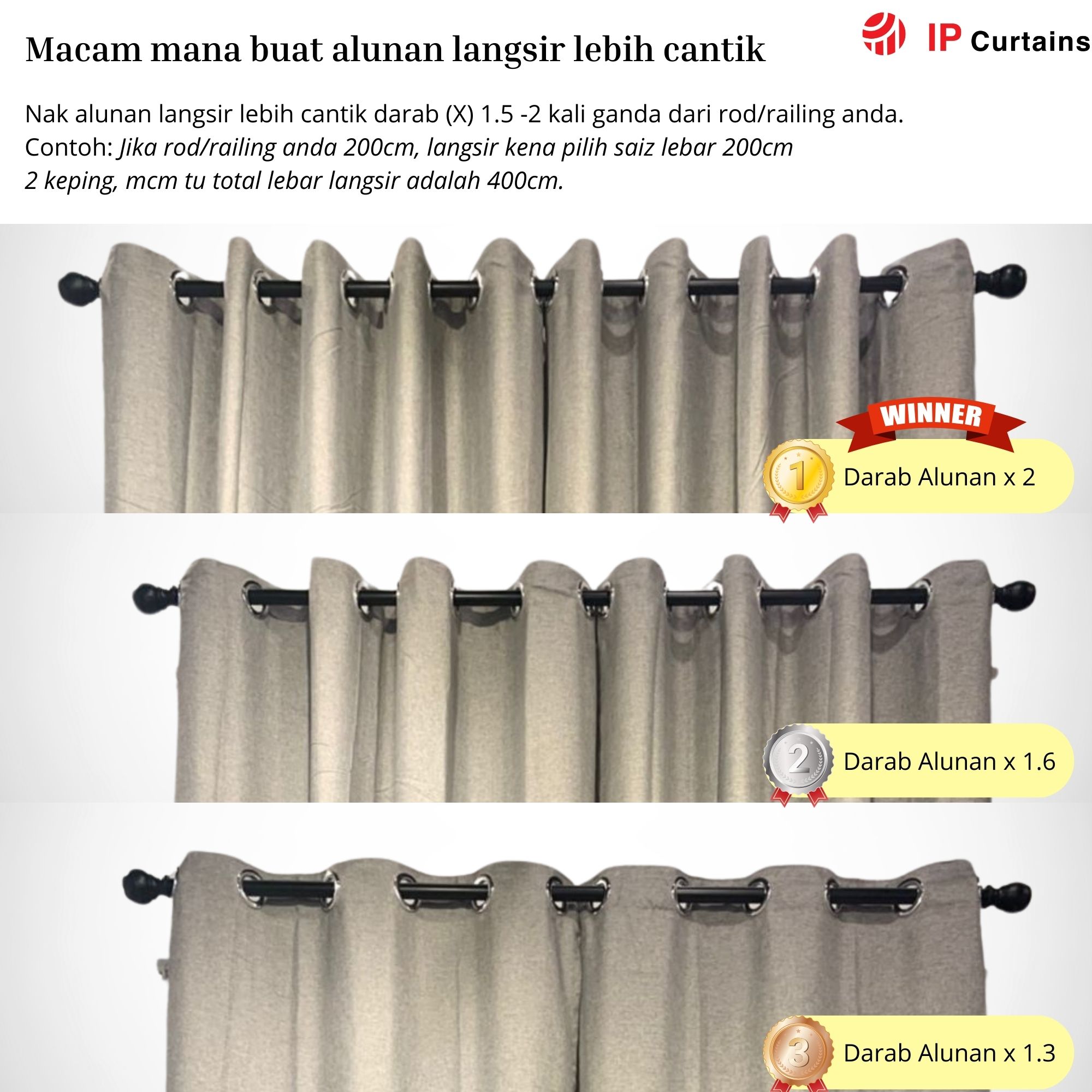 IP CURTAIN NEXUS Langsir Warna Grey FREE Hook / Ring UV Protect 80% ...