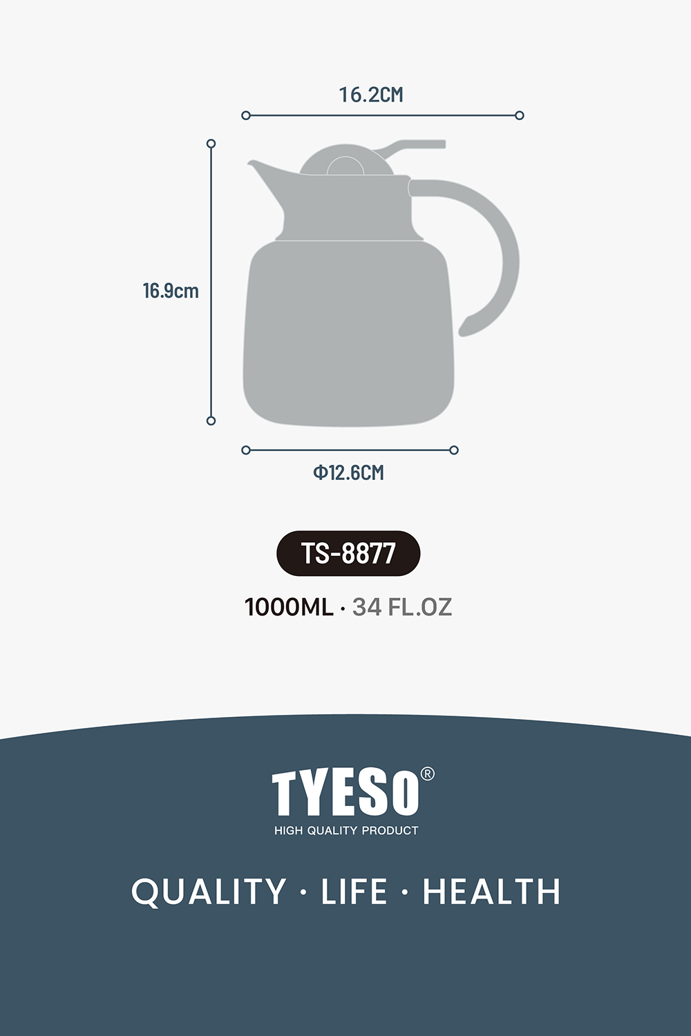 TYESO Vacuum Insulated Modern Tea Pot With Filter (600/750/1000ml) TS ...