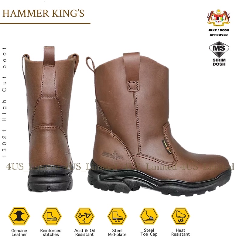 Hammer King Safety Boots HK 13021 Steel Toe Cap Steel Mid Plate sole ...
