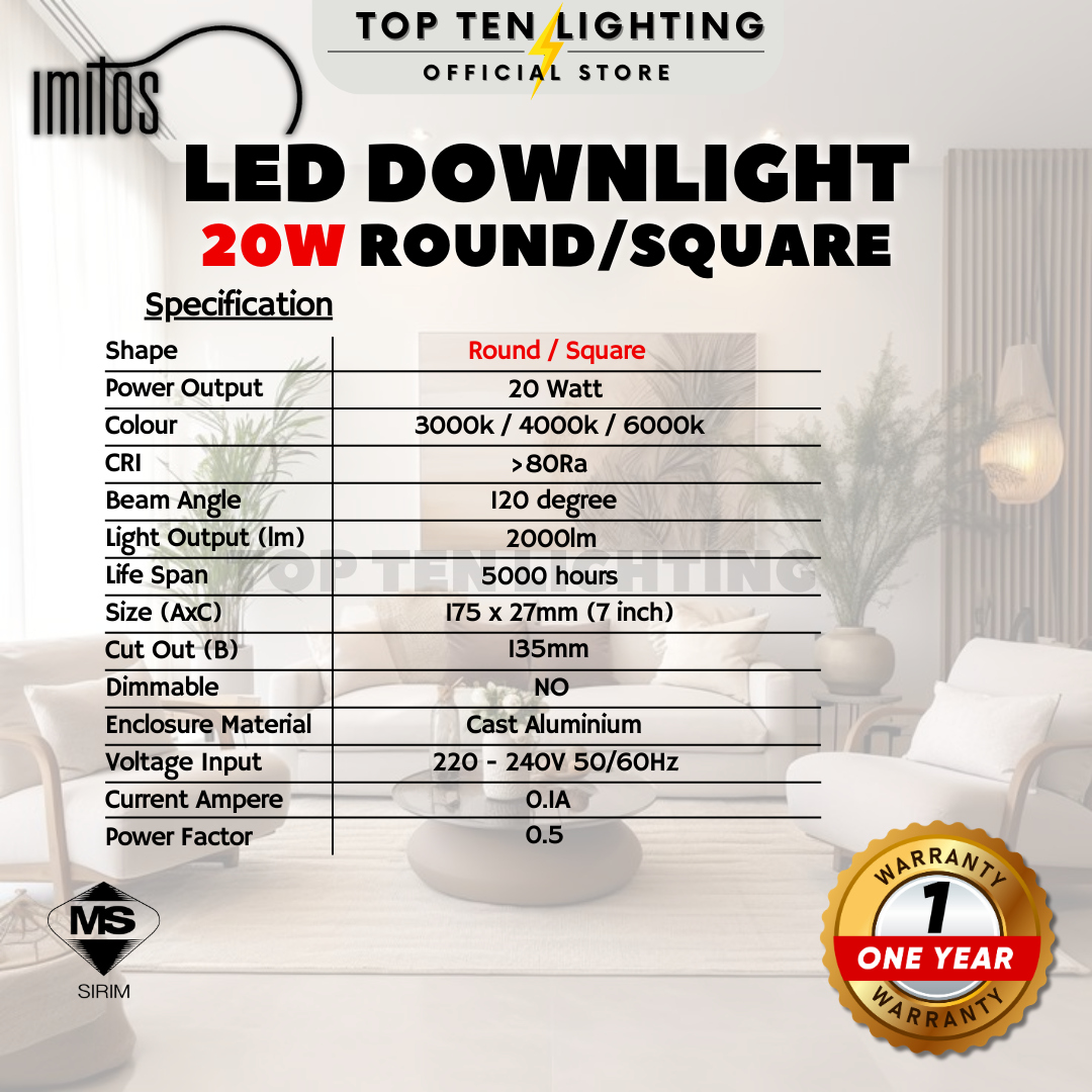 Lampu Led Downlight Imitos Eco Series LED Downlight 20W Model R433 S433 ...