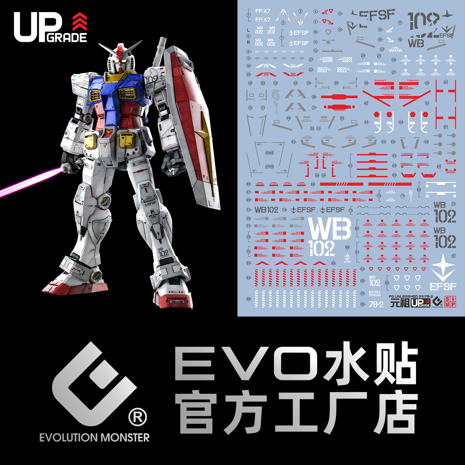 (Evo Monster) Waterslide Decal - PG Unleashed 1/60 RX-78-2 2.0 (Fluo ...