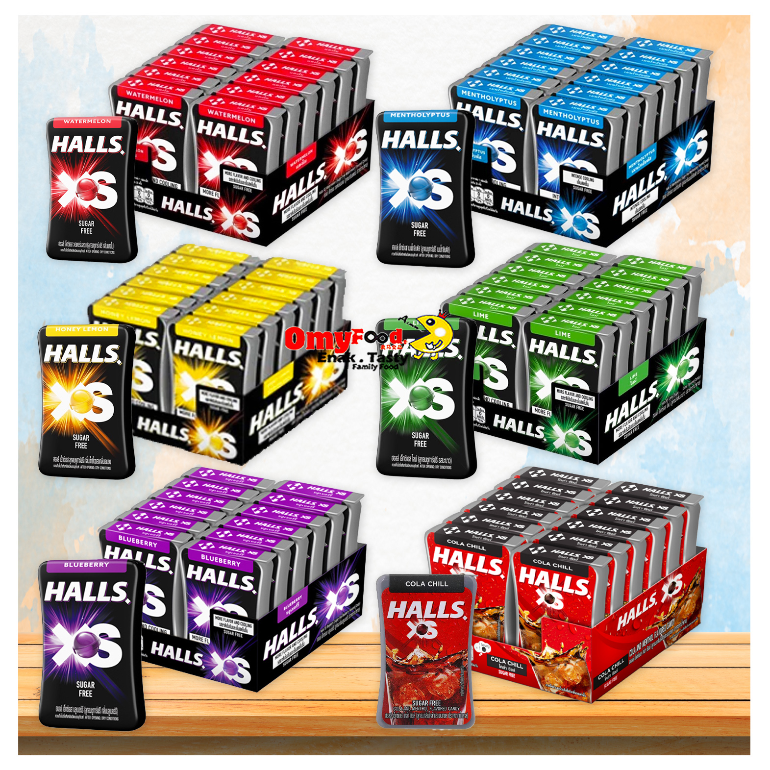 13.8g x12pcs (1box) Halls XS Sugar Free Candy [Blueberry/Honey Lemon ...