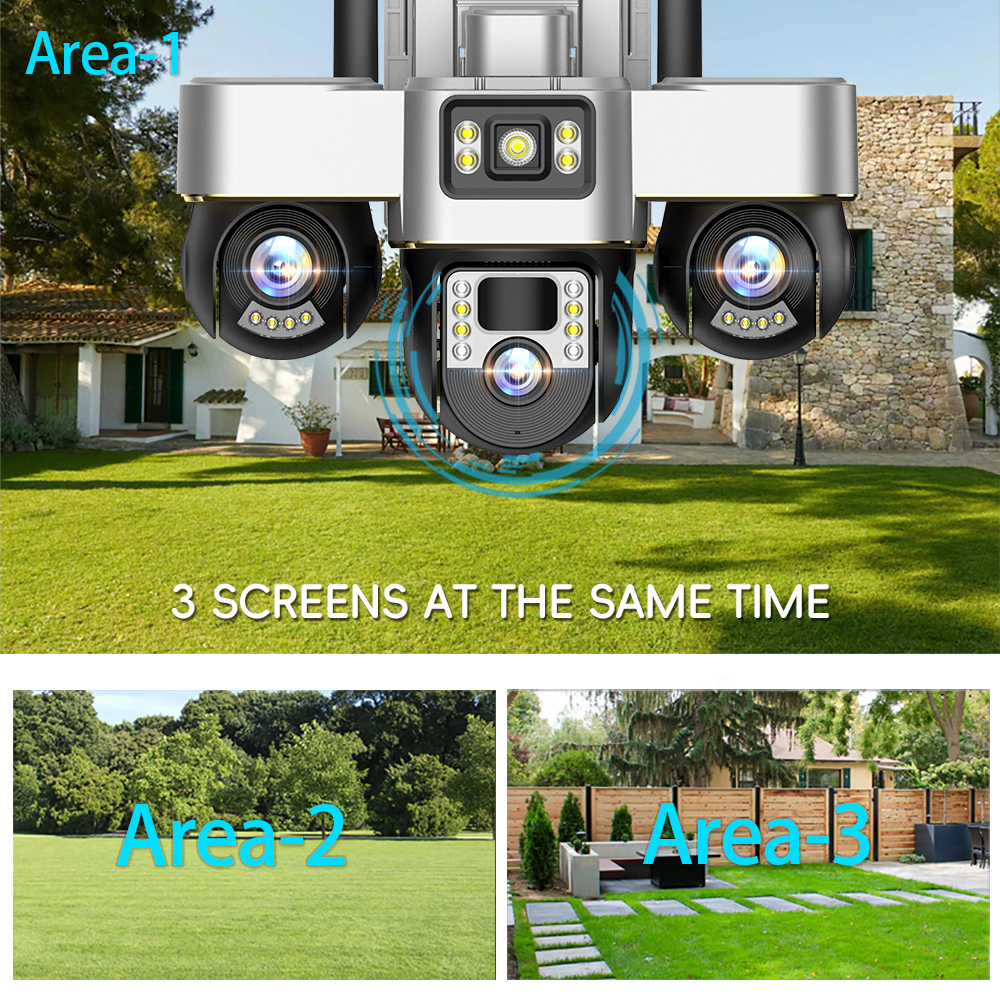 V380 Three Screen CCTV Solar Outdoor IP66 Waterproof VTS30 Wireless 4G ...