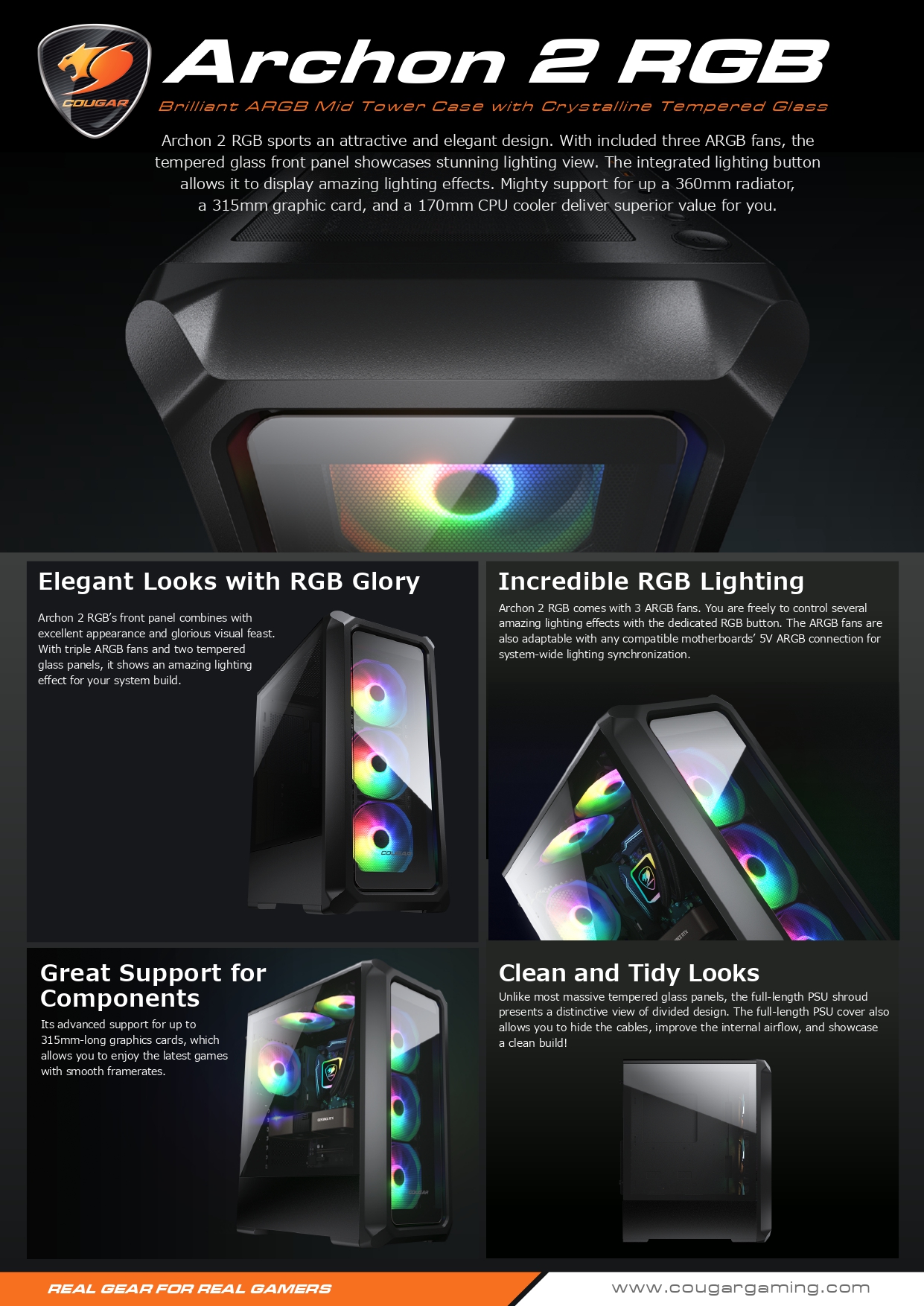 COUGAR ARCHON 2 RGB MID TOWER ATX DESKTOP PC CASE / CASING - BLACK ...