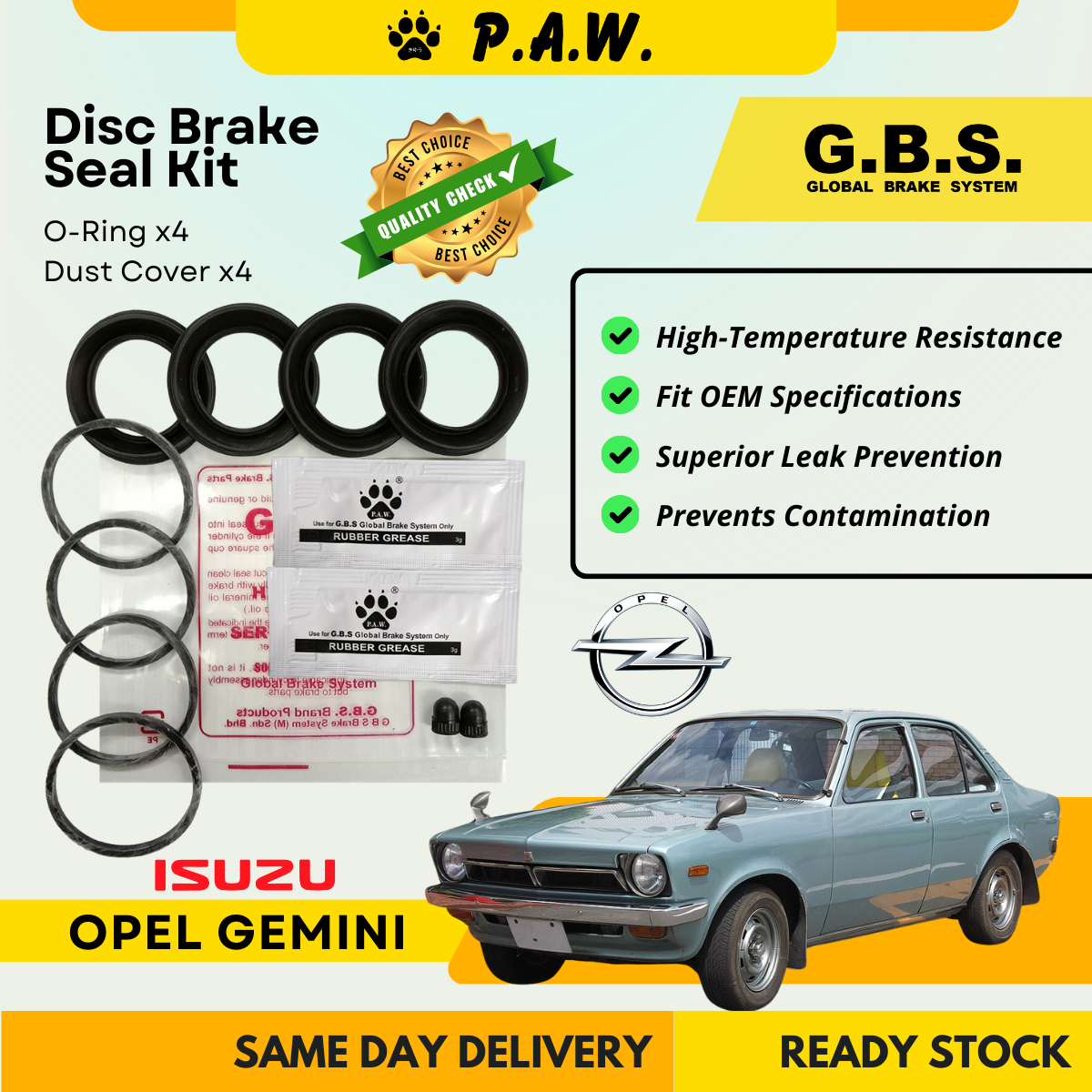 GBS Disc Brake Seal Kit For ISUZU OPEL GEMINI (Front) (Half Set ...