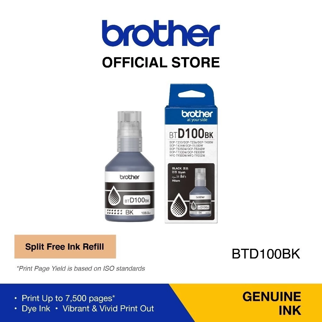 BROTHER BTD100 BLACK BTD100 CYAN BTD100M BTD100Y BROTHER BTD100BK INK ...