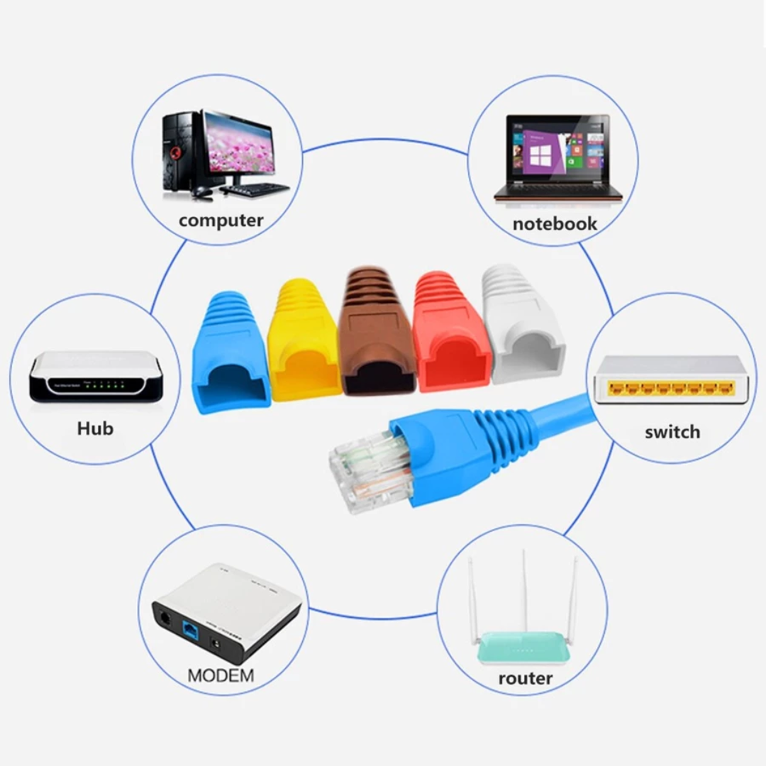 10/30/50/100PCS RJ45 Rubber Cap Boot for Cat5 Cat6 LAN Cable Plug Cover ...