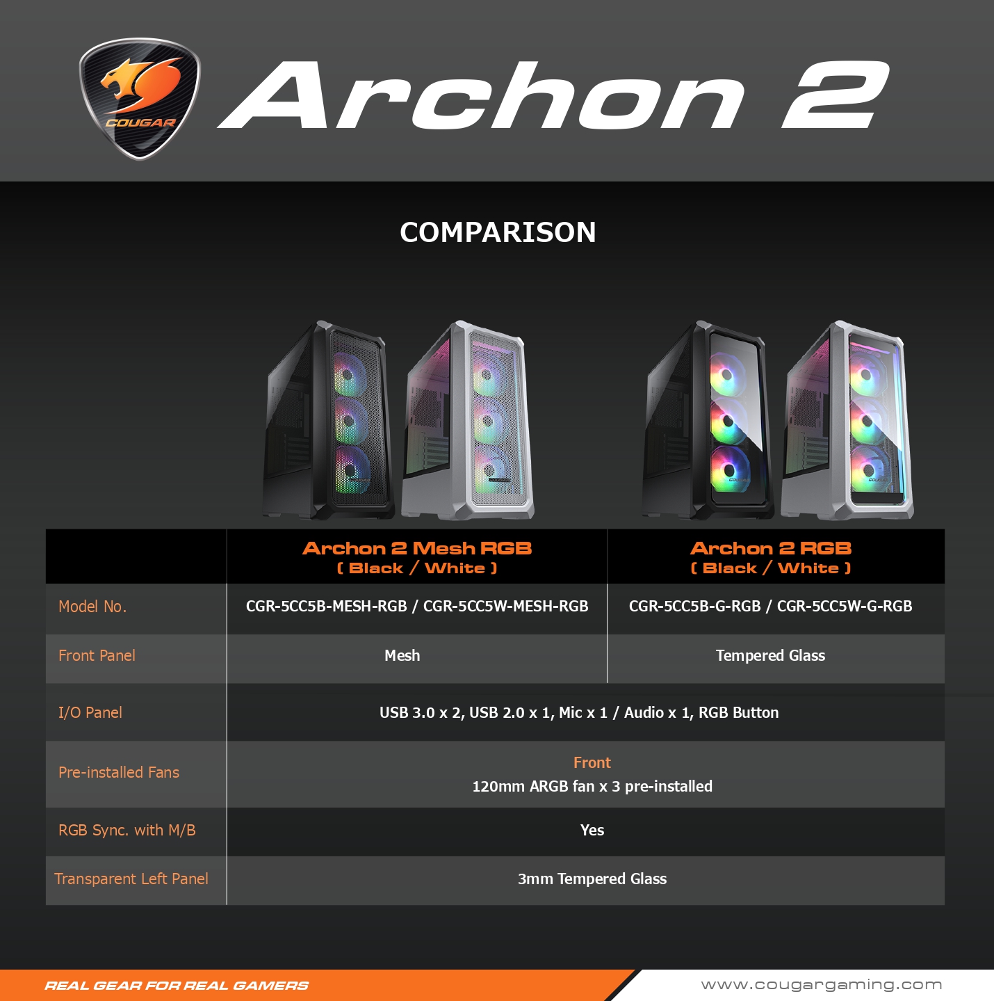COUGAR ARCHON 2 RGB MID TOWER ATX DESKTOP PC CASE / CASING - BLACK ...