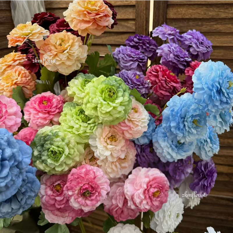 (3HEADS) CORAL PEONY FLOWER Artificial Fake Plant Bouquet Plastic ...