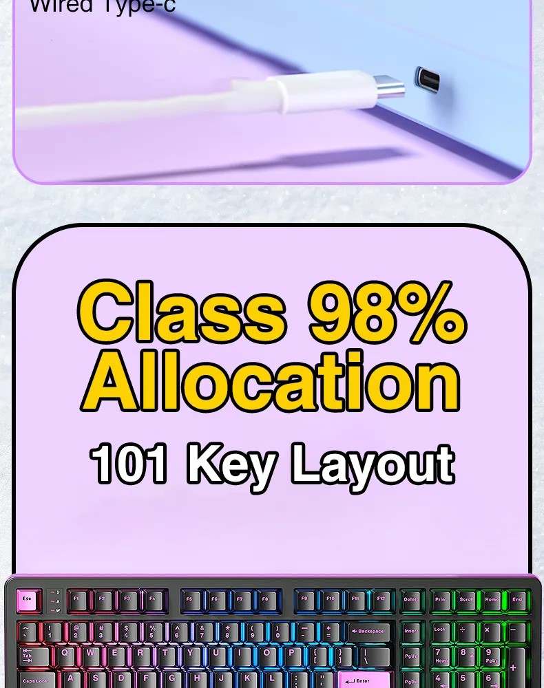 LEOBOG Hi98 Mechanical Keyboard 101 Keys Customized Hot-swappable Aluminum Alloy Wired Hi98PRO ...