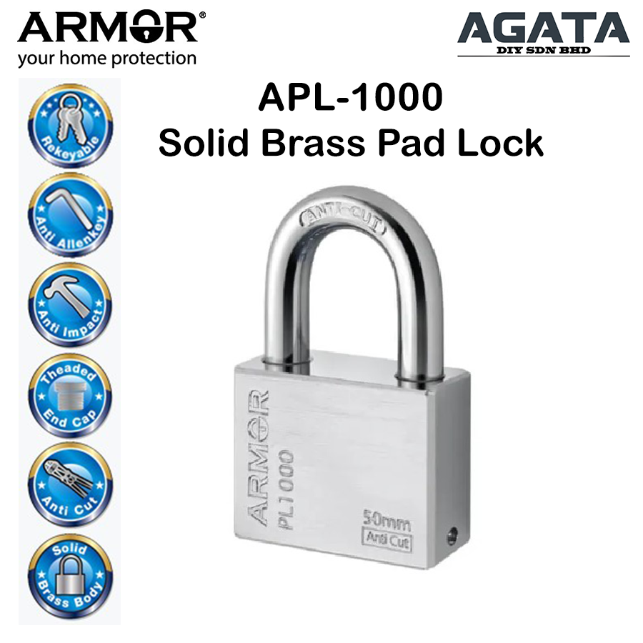 ARMOR Solid Brass Padlock (40mm/ 50mm) APL-1000 Anti Cut Anti Impact ...
