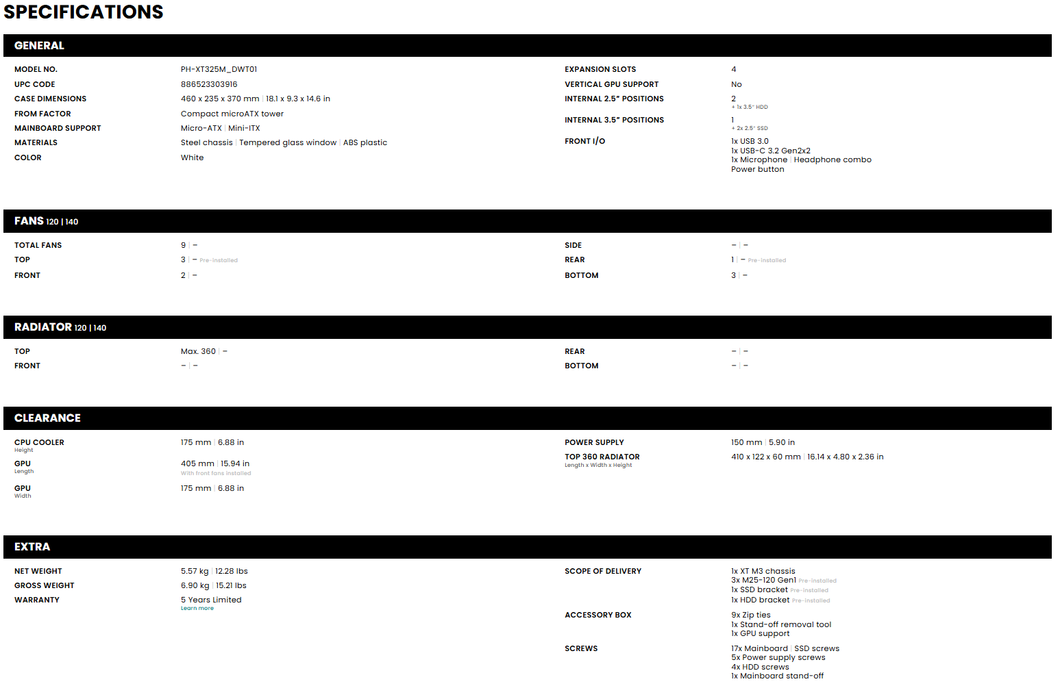 Phanteks XT M3 / XT V3 MATX Case with Tempered Glass Window With 3x ...