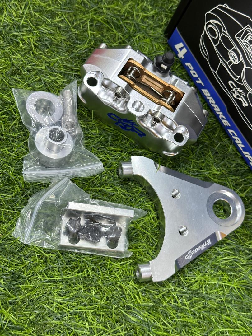 CARDINALS CNC 4POT - RC4 BRAKE CALIPER REAR SILVER - WITH REAR BRACKET ...