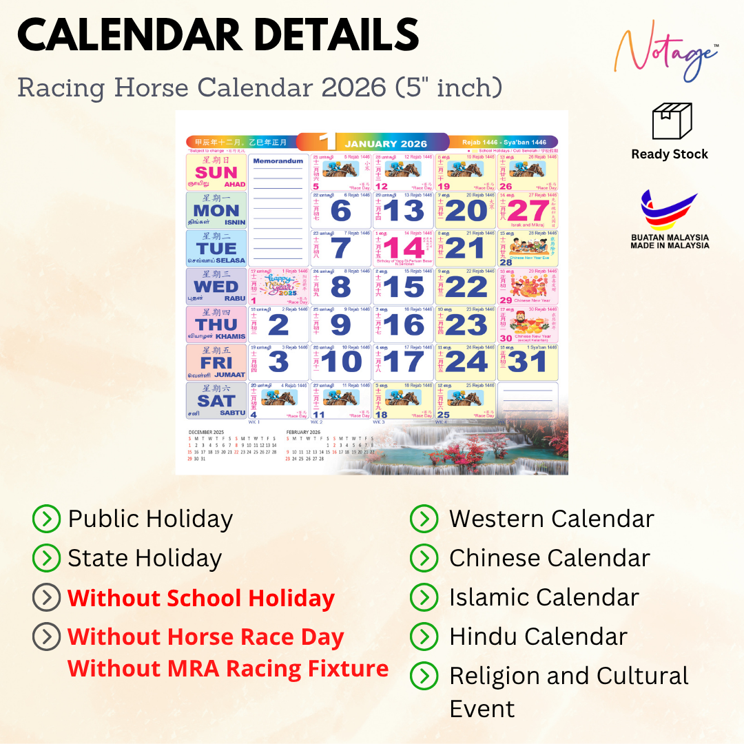 5” Racing Horse Table Calendar 2026 Compact Desktop Flip Public & State ...
