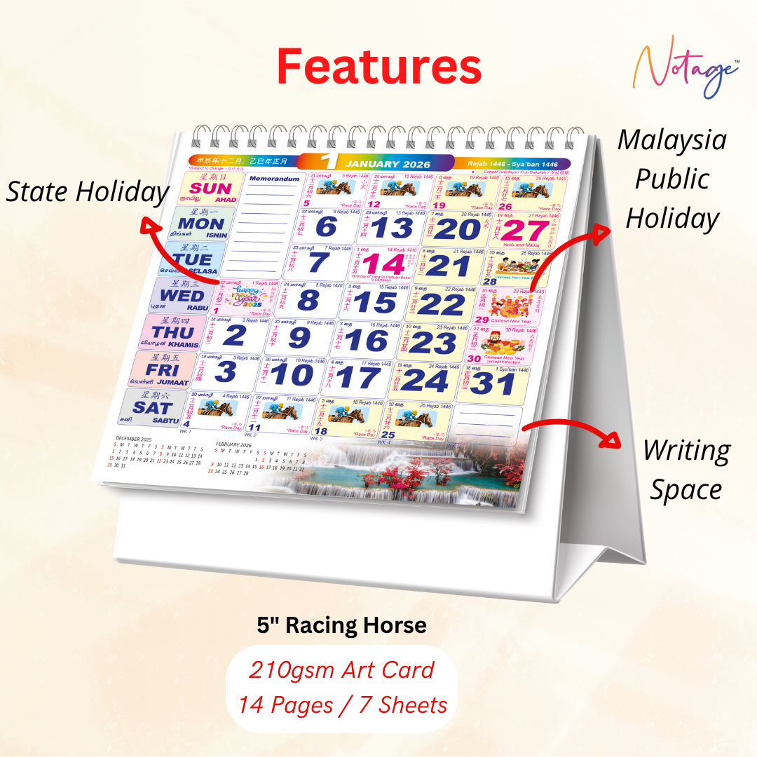 5” Racing Horse Table Calendar 2026 Compact Desktop Flip Public & State ...