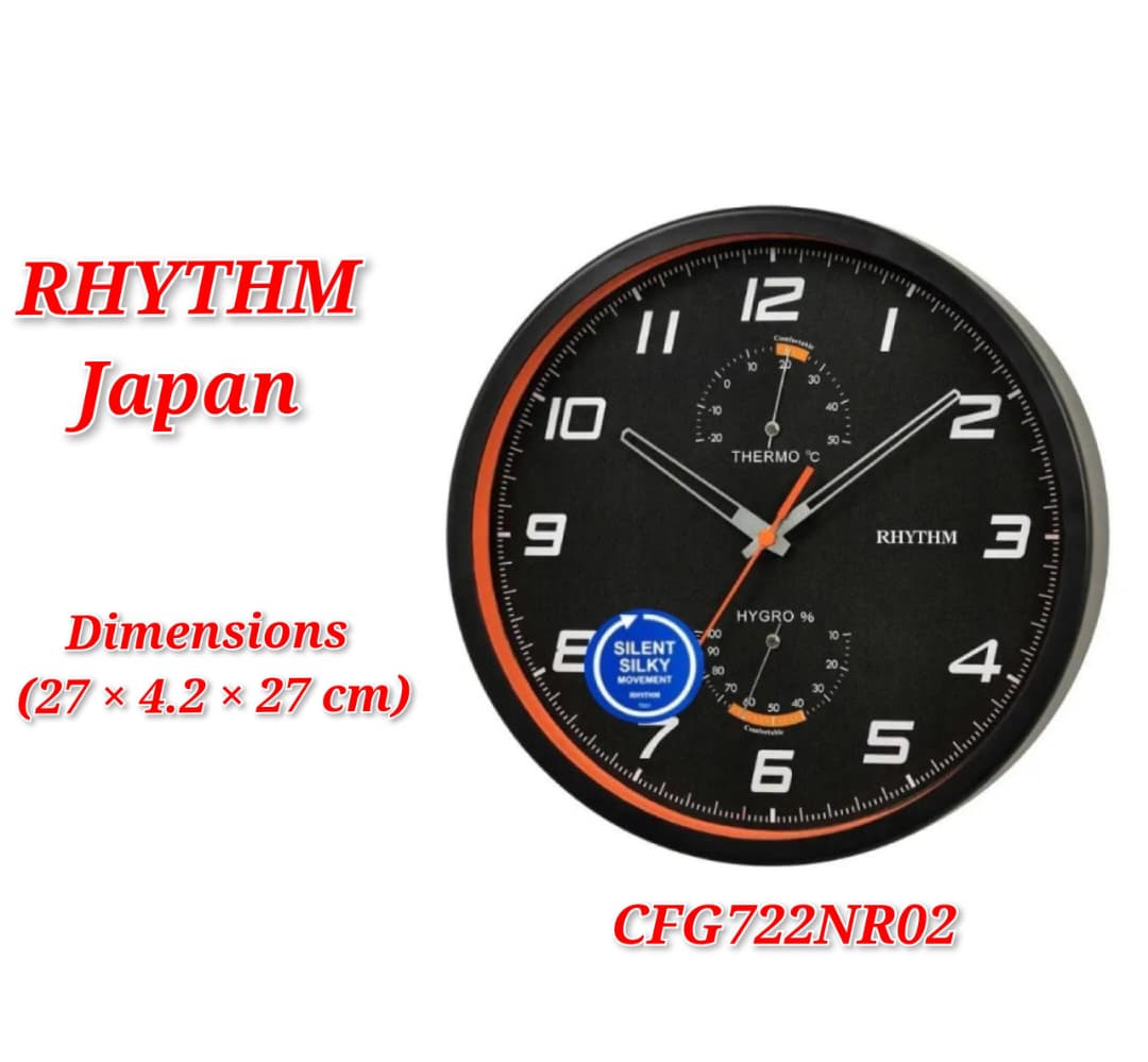 Rhythm Wall Clock, Analog Thermometer, Hygrometer Clock, CFG722NR02 ...