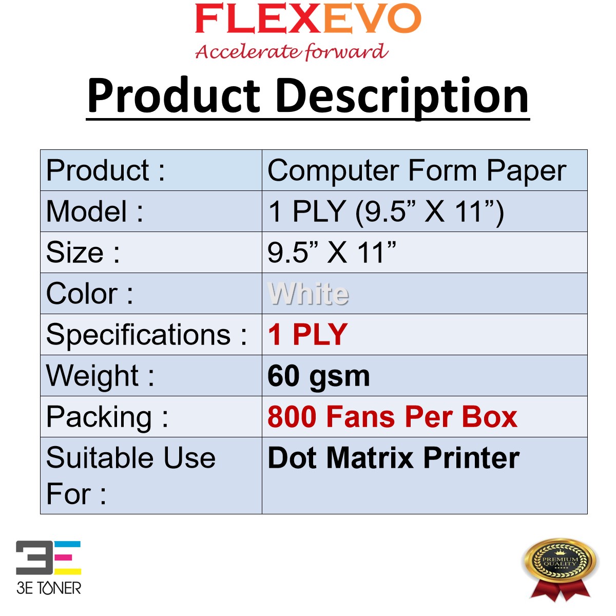 Computer Form Paper 1 PLY 9.5" X 11" White Color Single Layer 800 Fans ...