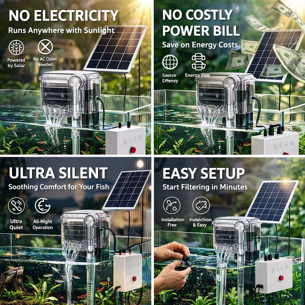 Solar Waterfall Aquarium Hang Filter with Battery Box Outdoor Fish Tank ...