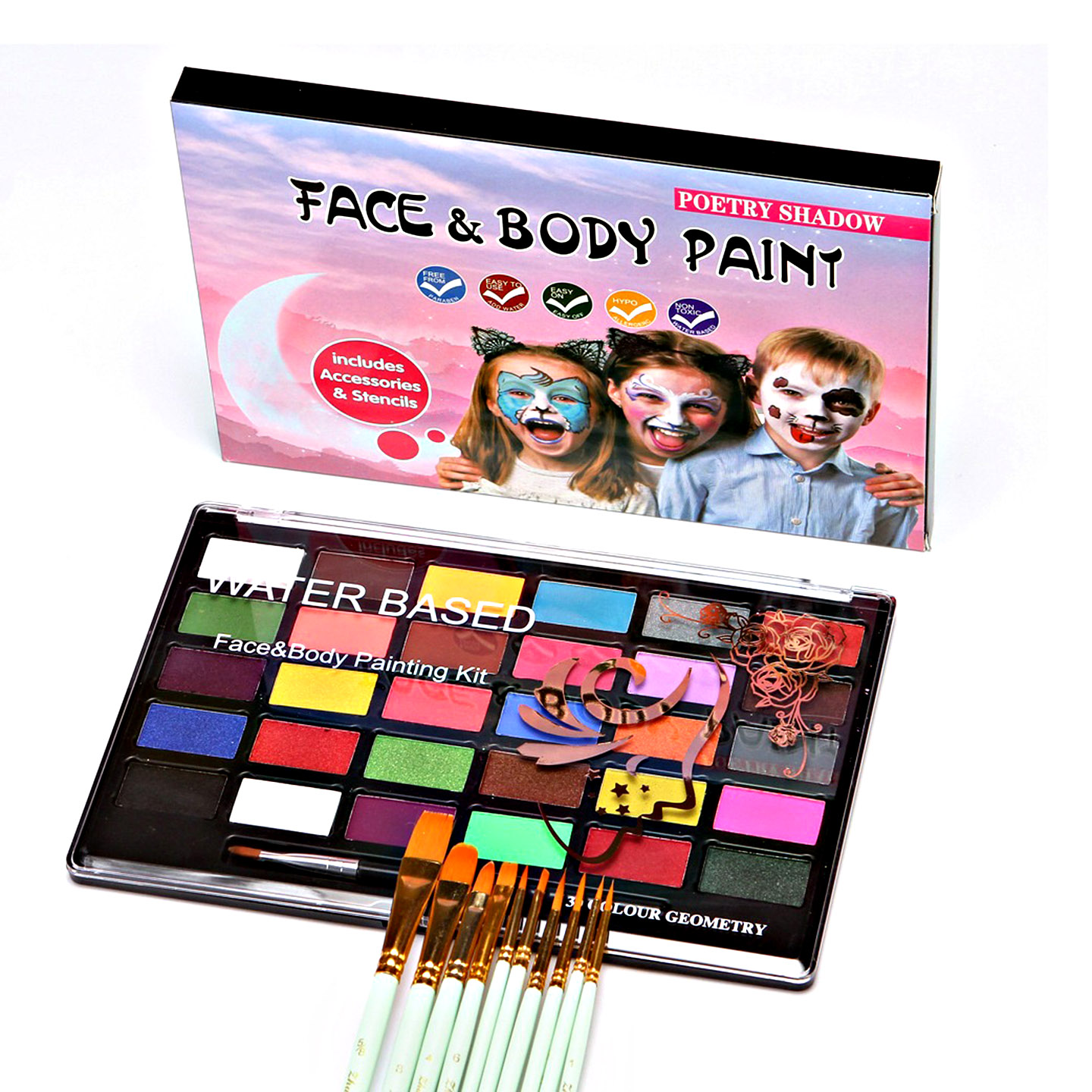 [WE-ARTS] Water-based Face & Body Painting Set 30 Colours + 1 Brush ...