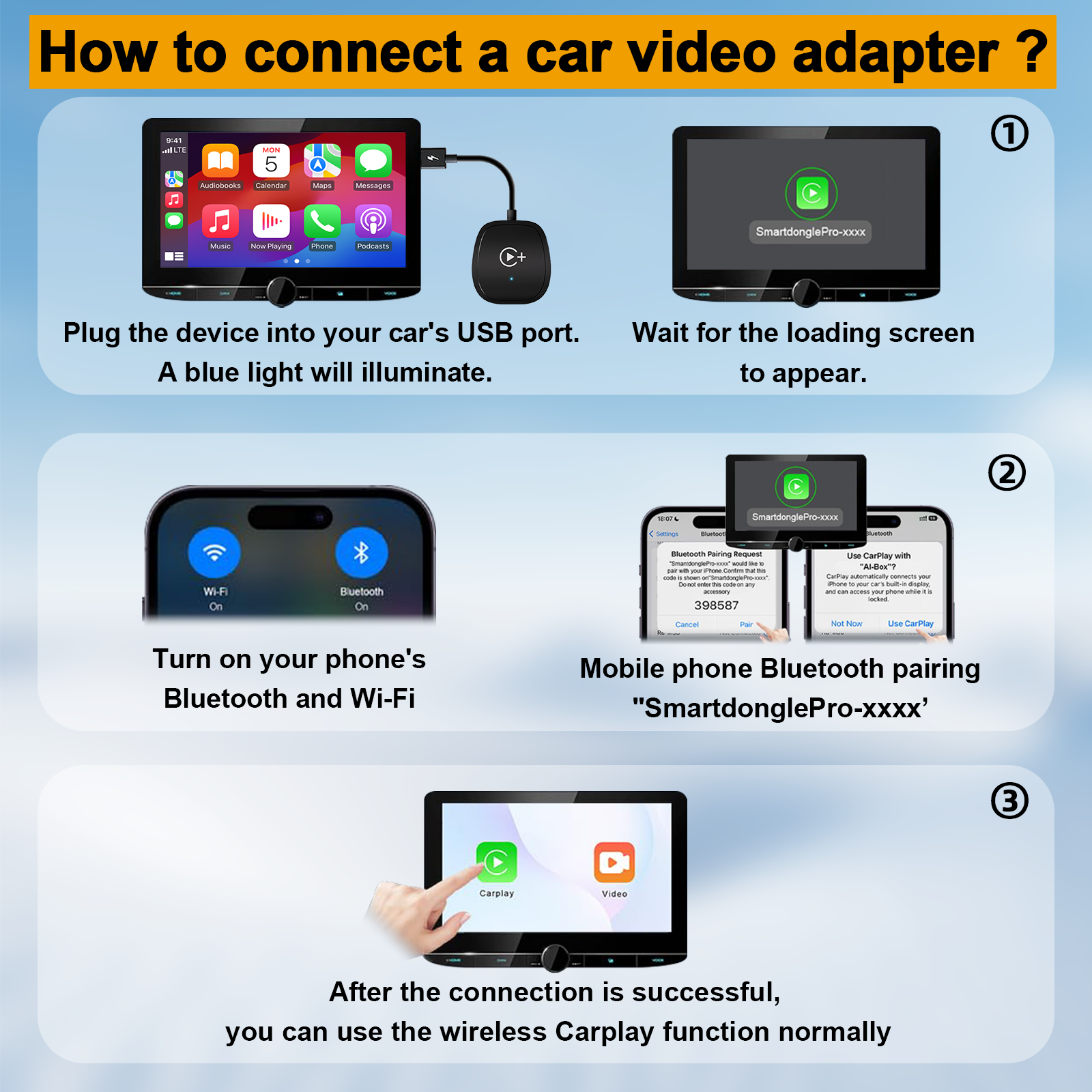 Wireless na conversion+online na panonood ng 2in1 Video Carplay adapter ...