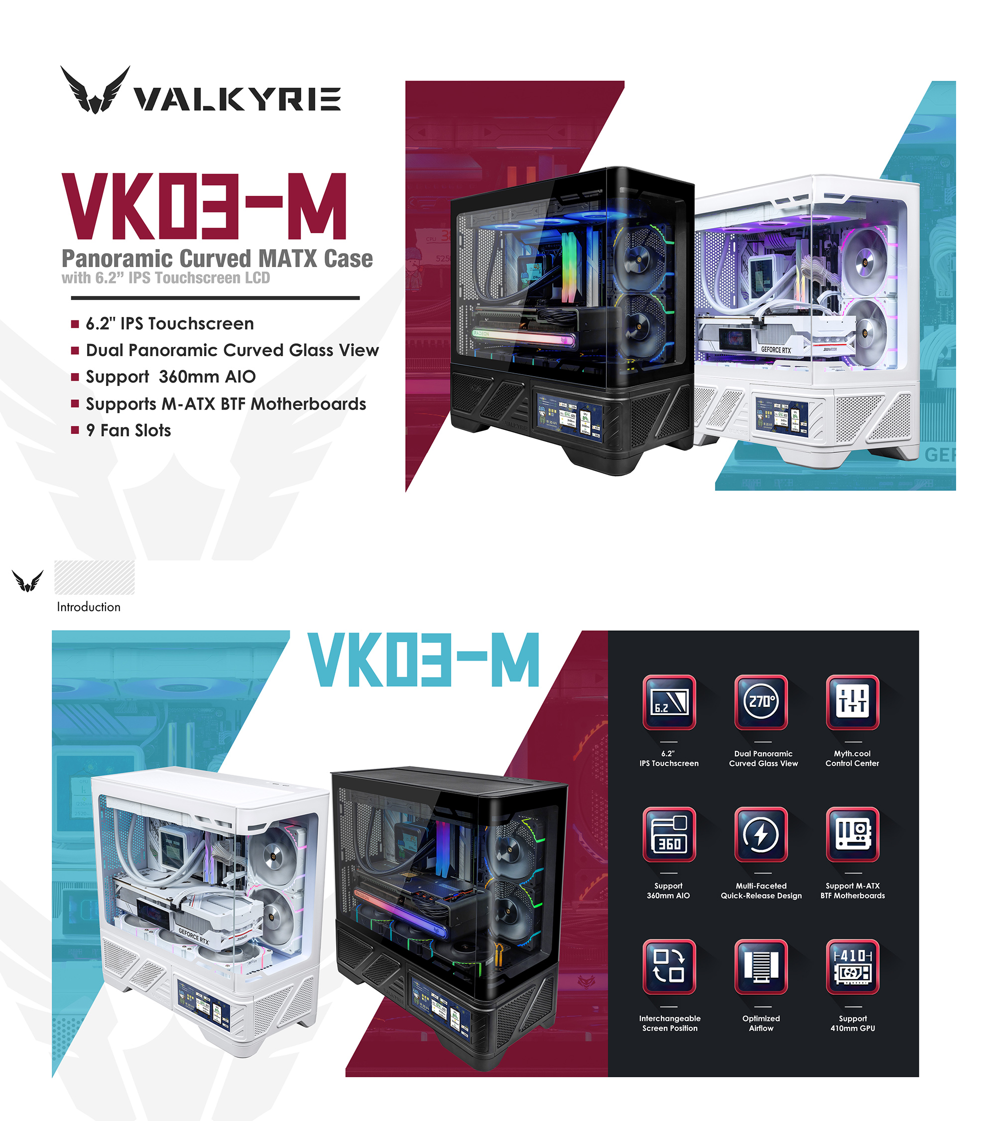 VALKYRIE VK03-M Panoramic Curved MATX Case with 6.2" Touchscreen LCD ...