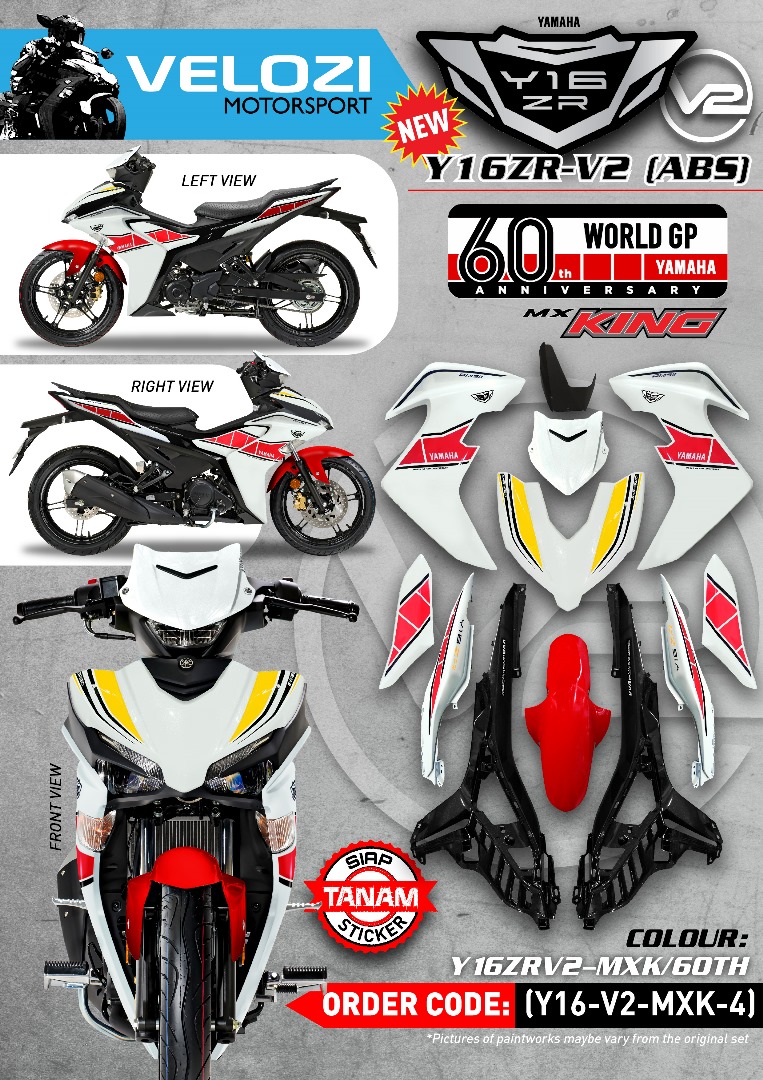 VELOZI YAMAHA Y16ZR Y16 V1 V2 ABS MX KING 60TH WORD GP ANNIVERSARY FULL ...