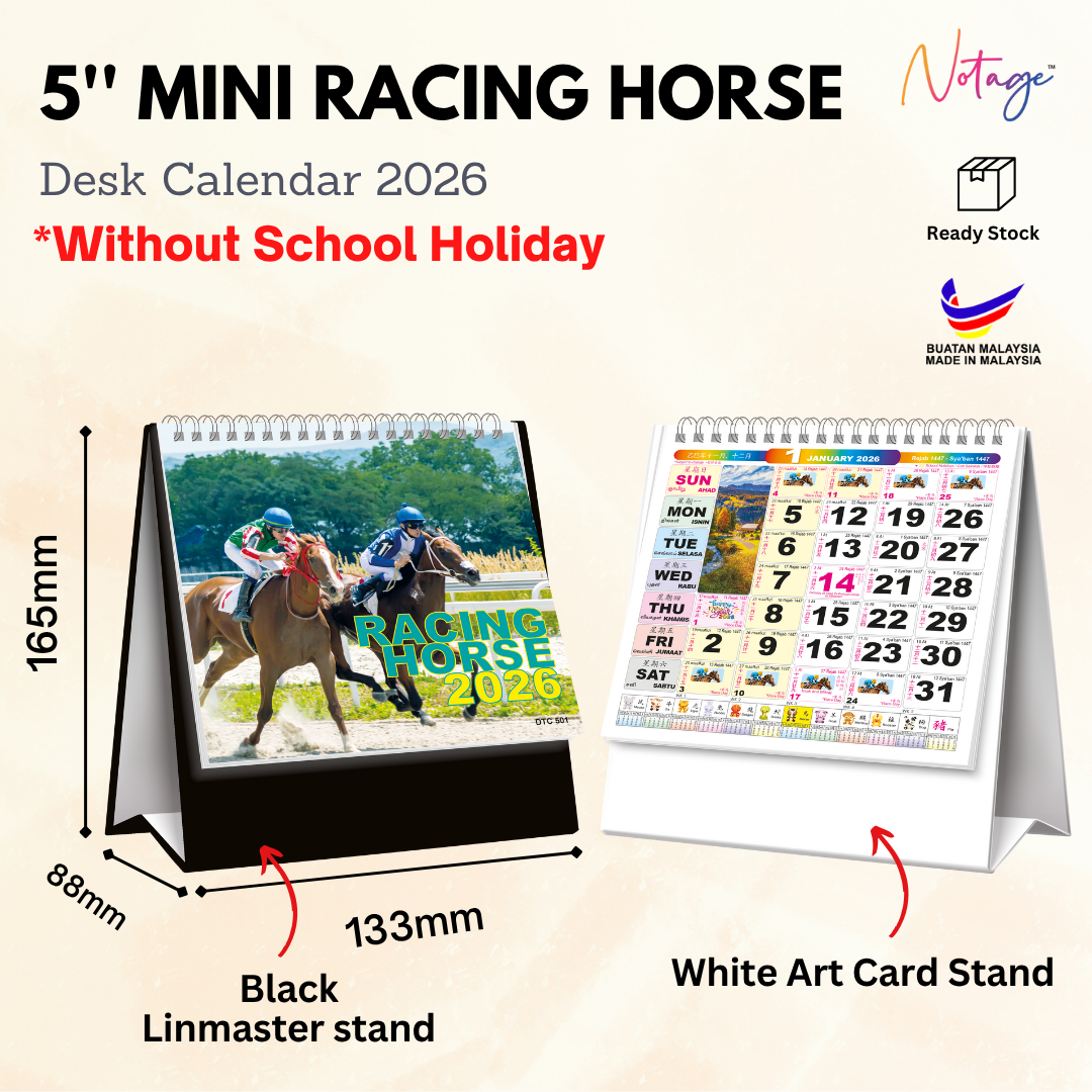 5” Racing Horse Table Calendar 2026 Compact Desktop Flip Public & State ...