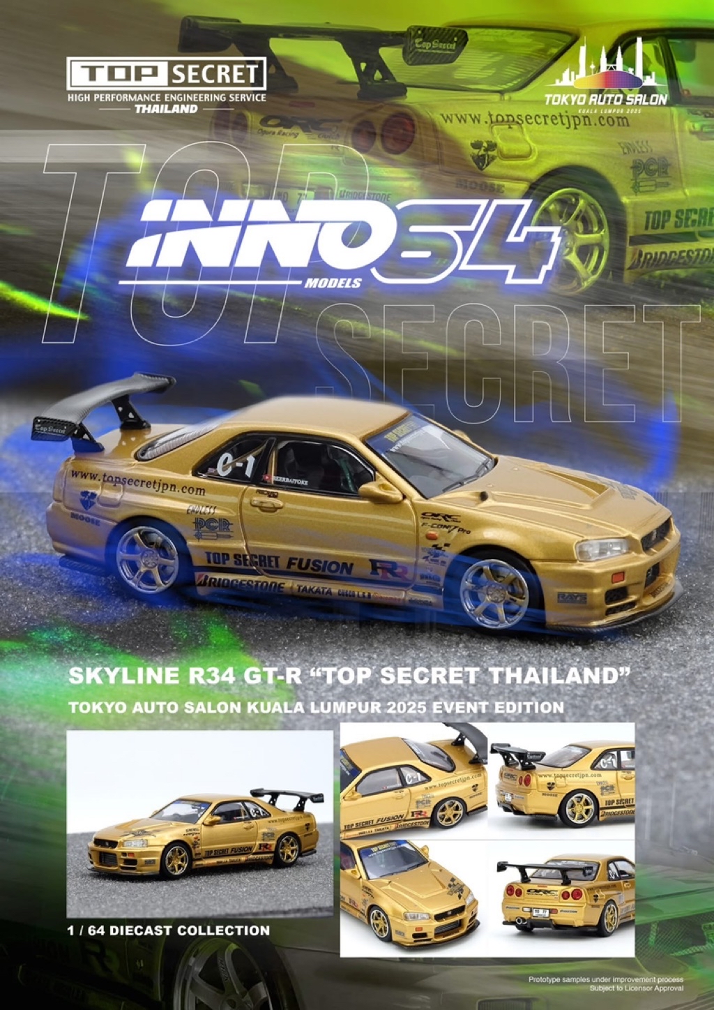 Inno64 Model 1/64 Skyline R34 GT-R “Top Secret (Tokyo Auto Salon Kuala ...