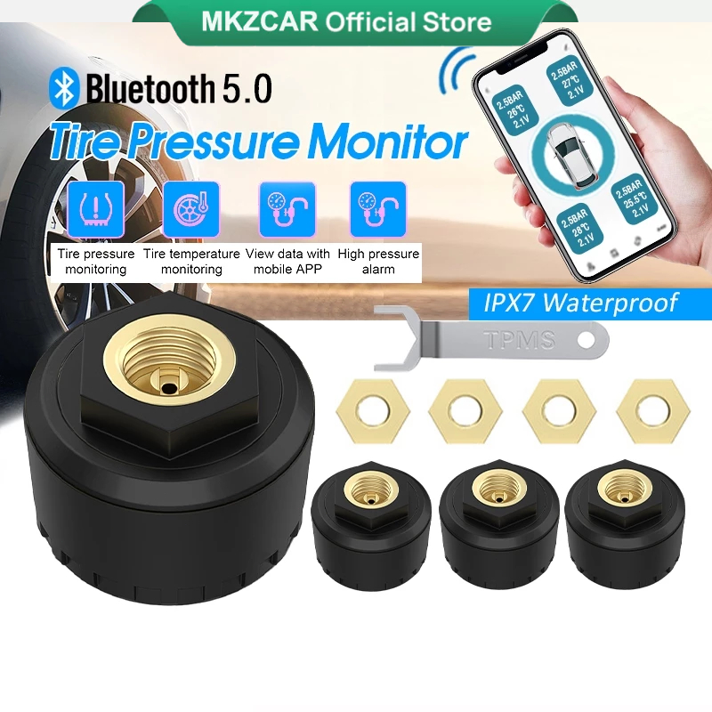 Mkzcar Tpms Bluetooth 5 0 Tire Pressure Monitor Ipx7 Waterproof Suitable For Automobiles And