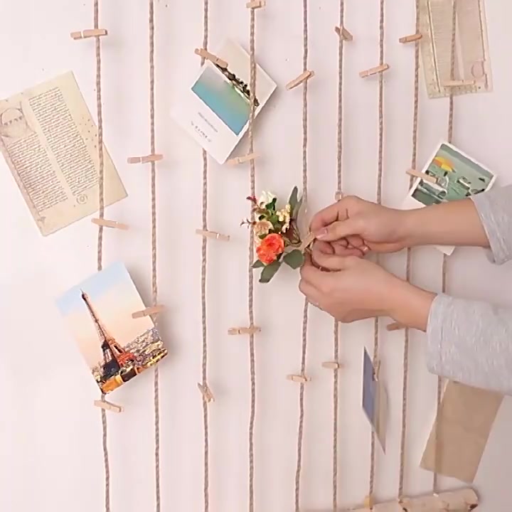 Hanging Photo Frame Wall Clip Pictures Organizer Hanging Display wood ...