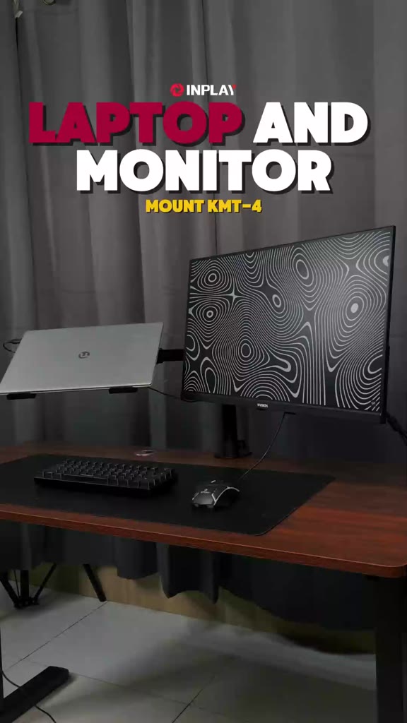 Inplay KMT-4 Monitor Stand With Laptop Tray Dual Arm Desk Mount Fully Adjustable Monitor Mount ...