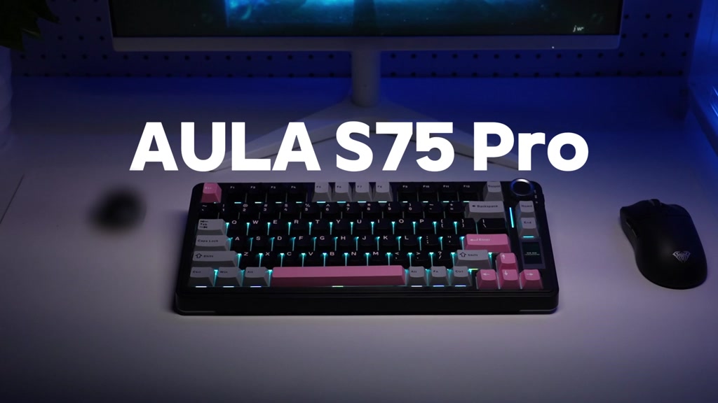 AULA S75PRO Mechanical Keyboard 80Key Bluetooth/2.4G/USB-C LCD Screen & Multi-Function Knob RGB ...