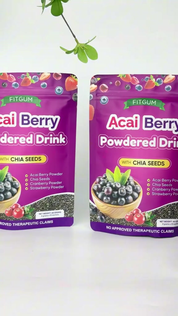 Acai Berry Powdered Drink Fitgum With Chia Seeds Glutathione Collagen ...