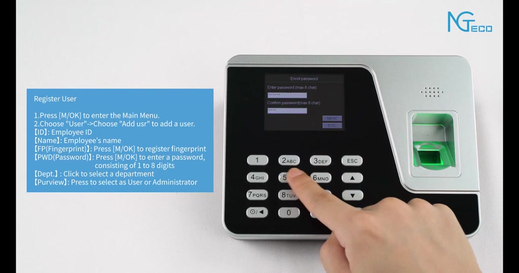 NGTeco AS10 Fingerprint/Password Attendance Time Machine Recorder Bundy ...