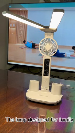 3color LED Multifunctional Fan desk lamp with fan clock USB dual head ...