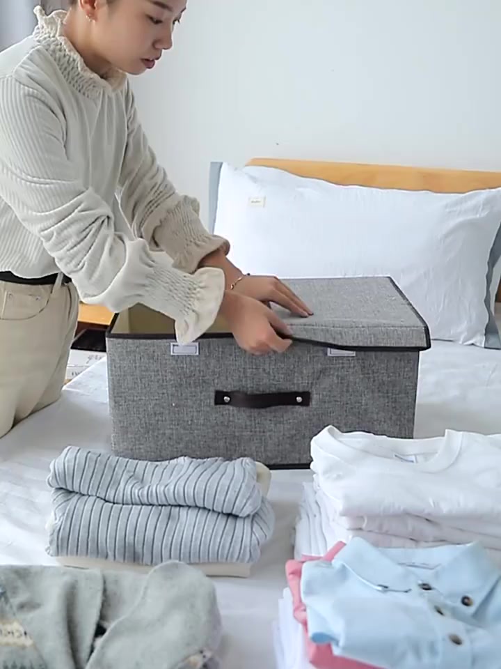 Double With Cover Clothes Storage Box Fabric Foldable Cloth Wardrobe ...