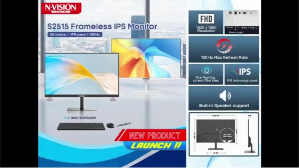 Nvision 25" IPS Monitor 100HZ FHD Build-in Speaker With Type-C 15W Port ...