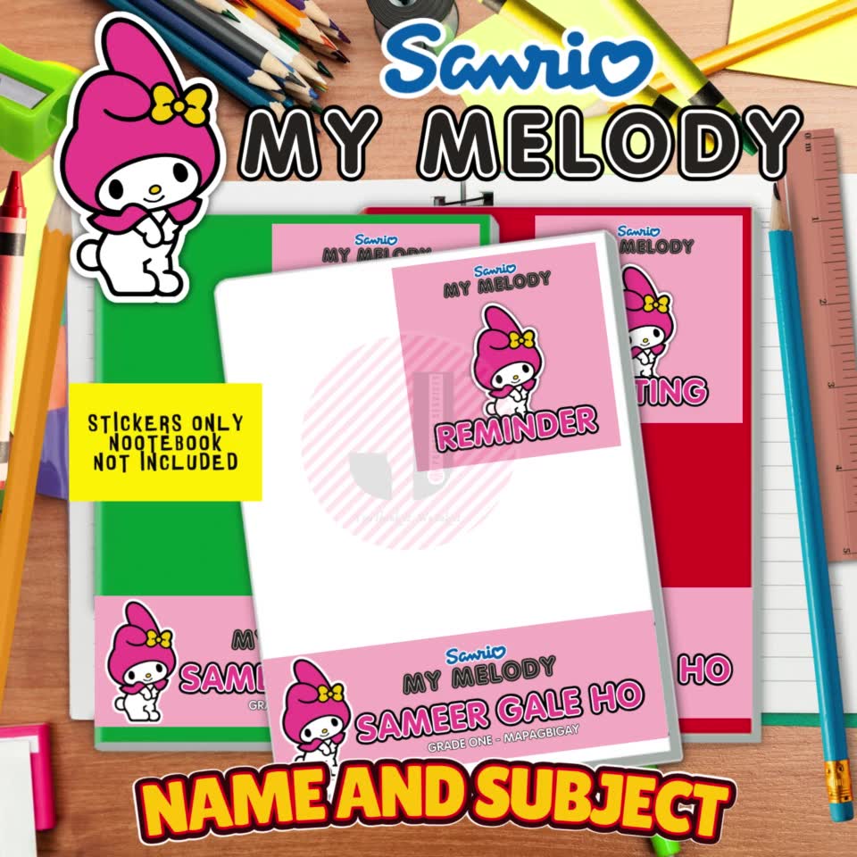 MY MELODY Inspired NAME AND SUBJECT NOTEBOOK STICKER LABELS | SANRIO MY ...