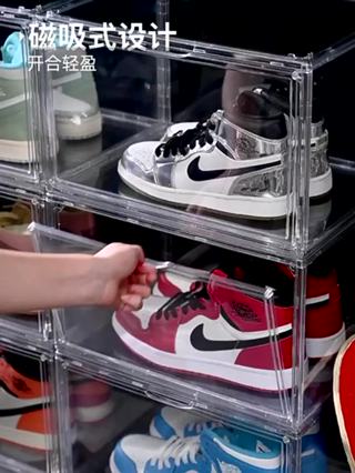 Magnetic Acrylic Shoe Box Side Drop & Front Drop Stackable Shoe Cabinet ...