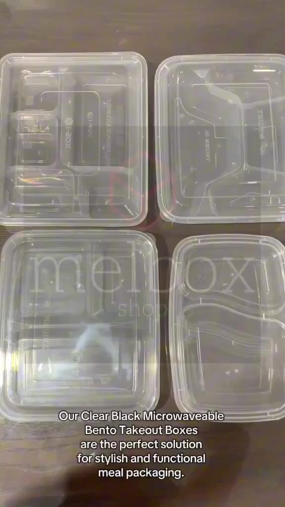 [25 pcs] Clear Black Microwaveable Bento Take Out Box (2, 3, 4 and 5 ...