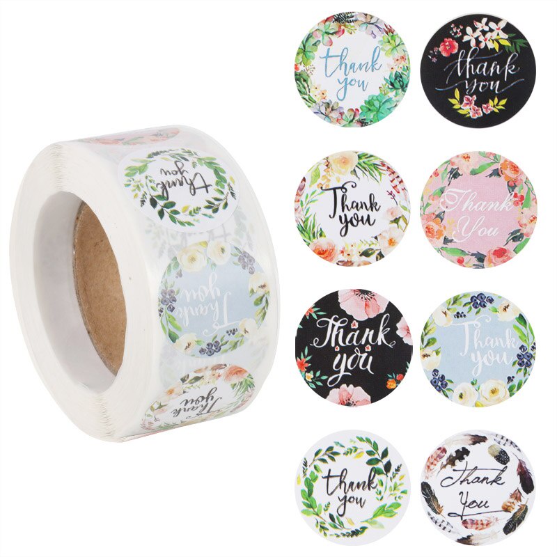 Roll 500pcs Thank You Tape regards Flower Round Seal Sticker Tags ...