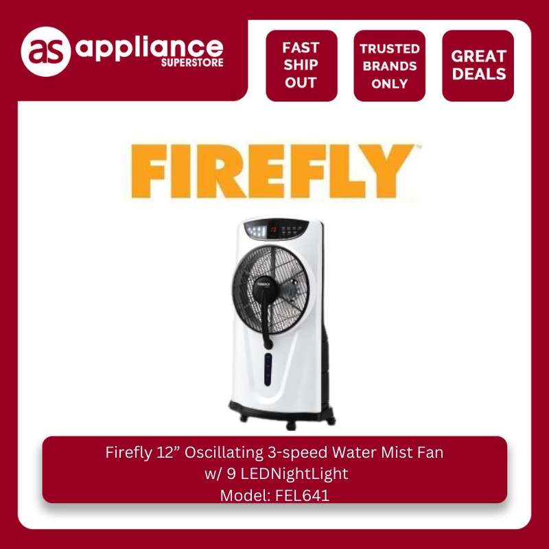 Firefly 12” Oscillating 3-speed Water Mist Fan w/ 9 LED Night Light ...