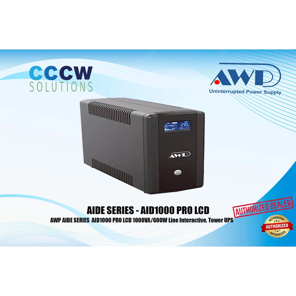 AWP AIDE SERIES AID1000 PRO LCD 1000VA/600W Line Interactive, Tower UPS ...