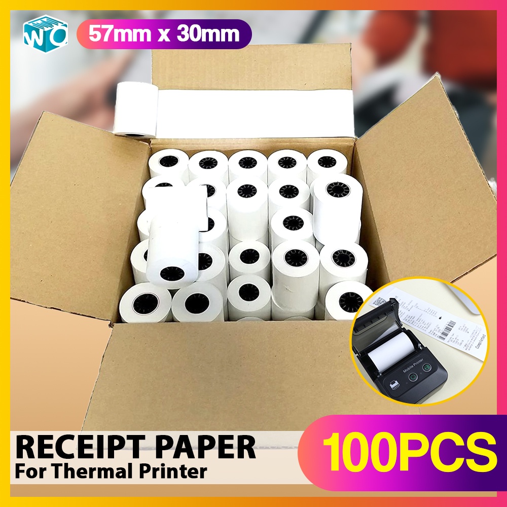 100ROLLS Receipt Paper 57mm x 30mm 70GSM for POS Thermal Receipt ...